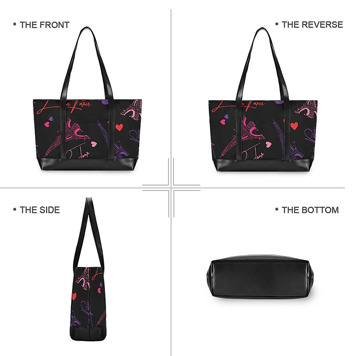 Bonjour Paris Laptop Tote Bag for Women Handbags Purse Canvas Teacher Tote Bags Work Travel Bag with Fashion Zipper