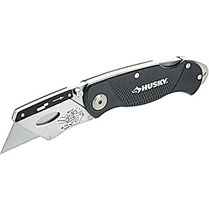 Husky 21113 Folding Sure-Grip Lock Back Utility Knife w/ 10 Disposable Blades Included (Colors Vary)