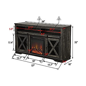 Okvnbjk Fireplace TV Stand for TVs up to 70", Entertainment Center with 18" Electric Fireplace, Farmhouse TV Stand Industrial Media Console with Sliding Barn Door for Living Room, 58 Inch, Dark Oak