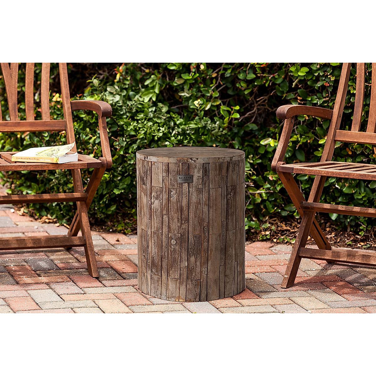 Patio Sense 62420 Elyse Round Rustic Garden Stool Wood Outdoor Seating & End Table Portable Adaptable Outdoor Furniture Ideal for Entertaining, Gardening & Decor - Seasoned Patina Finish