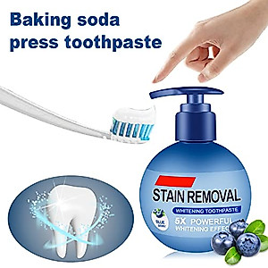 Baking Soda Whitening Toothpaste Intensive Stain Remover Whitening Toothpaste Strengthening Stain Removal Gel Toothpastes Strong Cleaning Power Natural Fluoride-Free Toothpaste (Blueberry)