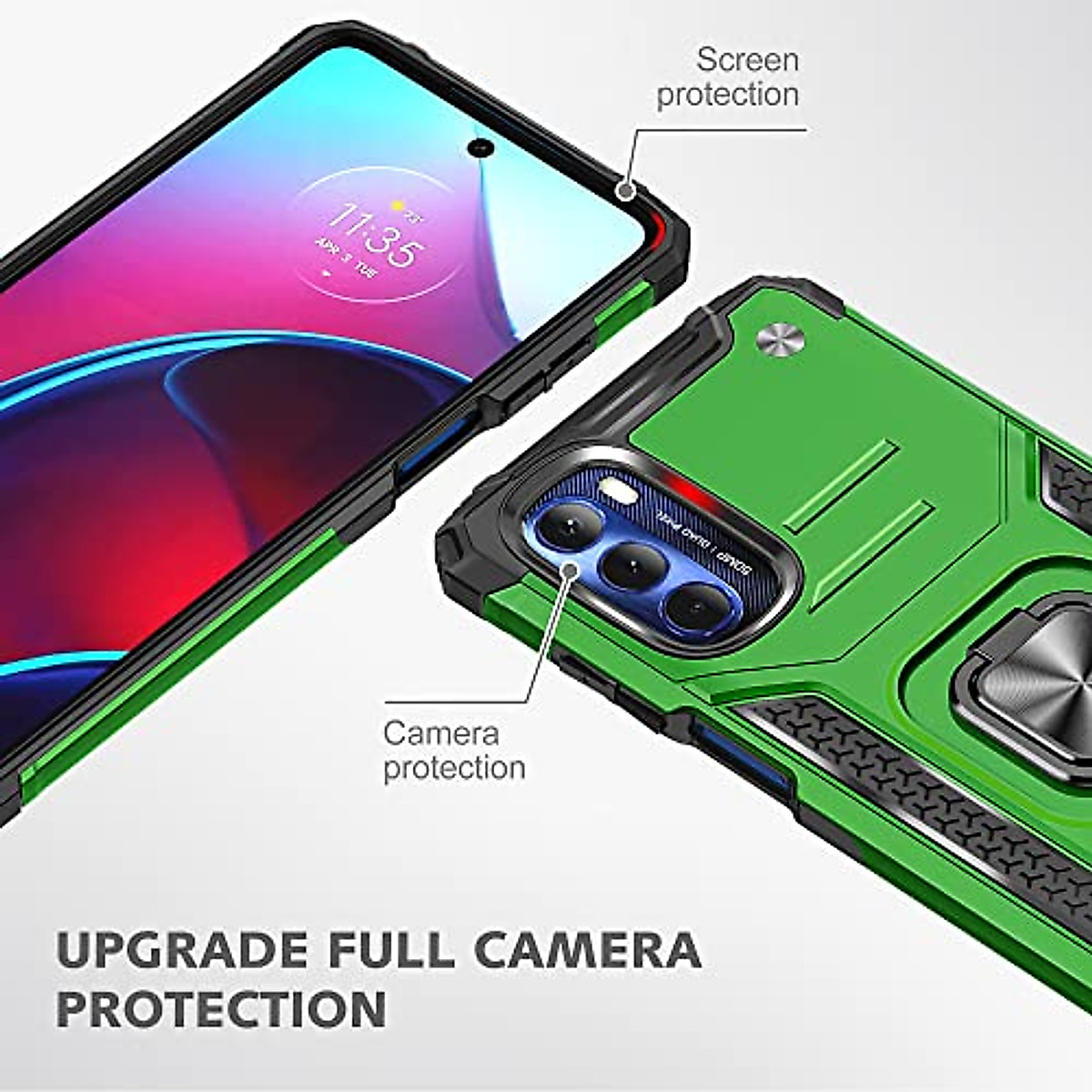 AYMECL for Moto G Stylus 2022 Case, with Nano Explosion-Proof Film [2 Pack], Military Grade Double Shockproof with Kickstand Case for Motorola G Stylus 2022-Green