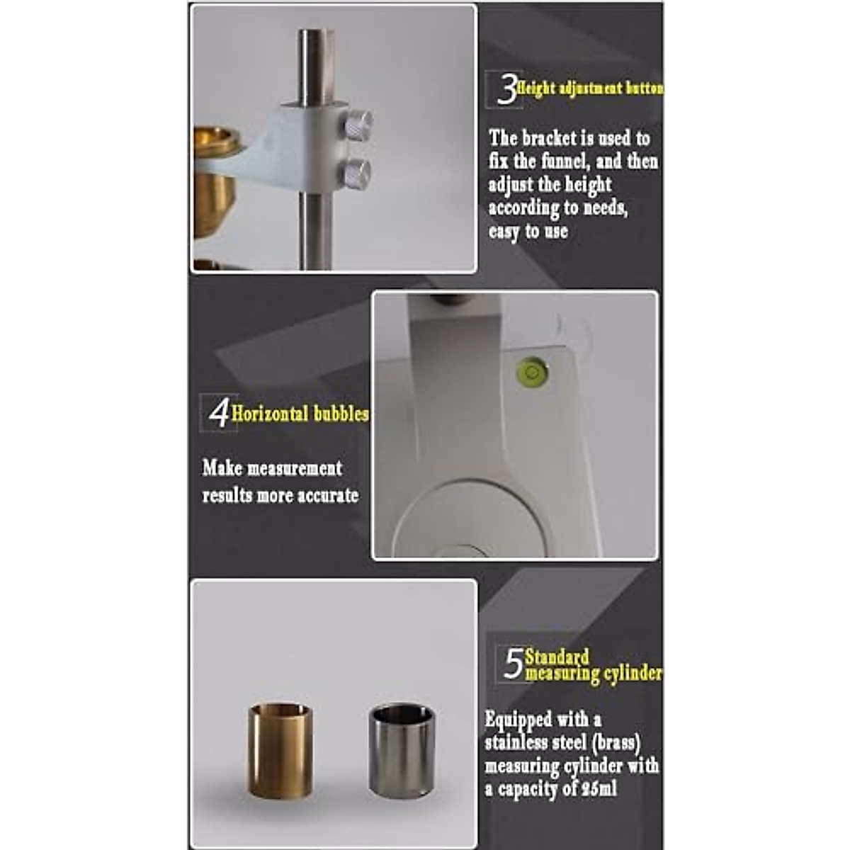 Flow Ability Tester, Hall Flow Meter with 2.5&5 MM Funnel, Powder Bulk Density Meter, 60° Funnel Angle&25mm Height Block, for Testing Flow Rate and Bulk Density Of Metallic and Non-Metallic Powders
