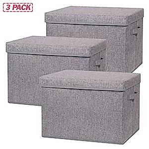 TENABORT 3 Pack Large Foldable Storage Box with Lids [16.5x11.8x11.8] Fabric Storage Cube Organizer Cloth Containers Linen Bins Baskets for Closet Clothes Clothing Bed Room