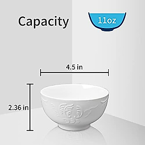 amhomel Cereal Bowls Set of 10 with Embossed Texture, Small Soup Bowls, 11 Ounce Porcelain Deep Bowls for Ice Cream Dessert and Condiment, Lead-Free, Dishwasher & Microwave Safe - White, 4.5 Inch