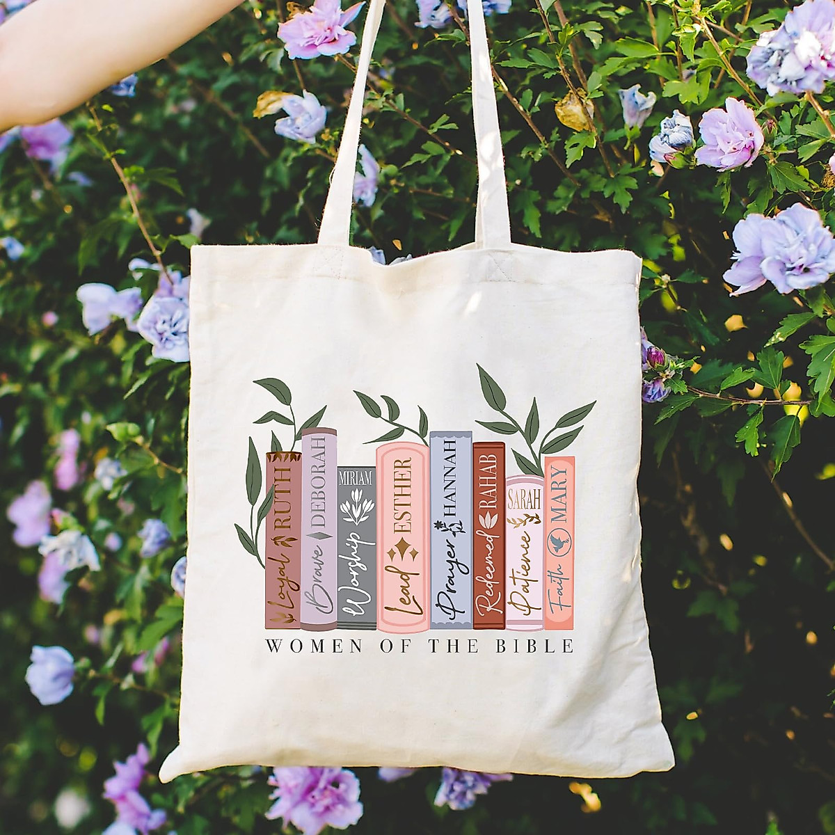 Haukea Bible Canvas Aesthetic Tote Bags for Women Cute Book Christian Gifts Tote Bag with Zipper Pockets Graphic Tote Church Bags