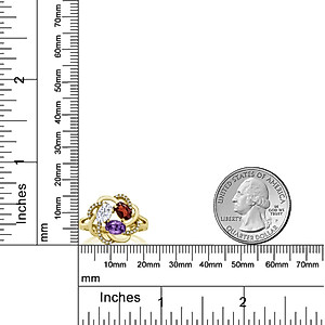 Gem Stone King 18K Yellow Gold Plated Silver Promise Customized and Personalized 3 Gemstone Birthstone For Her Engagement Flower Blossom Name Engraved Ring For Women (Size 5)