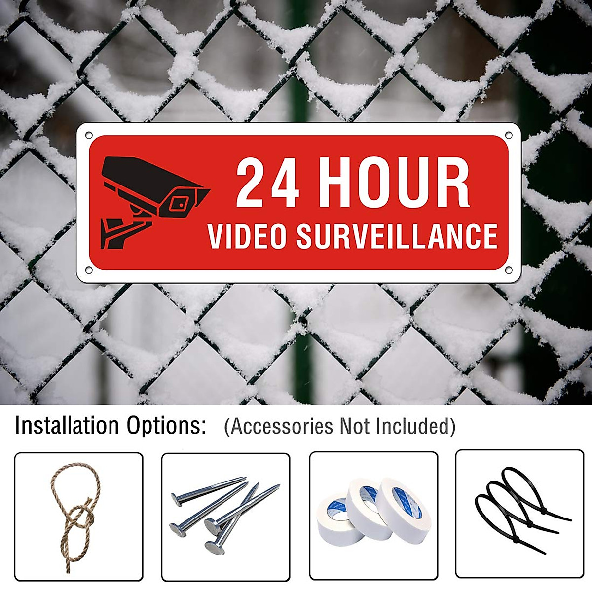 Video Surveillance Metal Sign Under 24 Hour for Business House Camera Security Warning Aluminum Sign CCTV (2 Pack 10 x 3.5 inches)