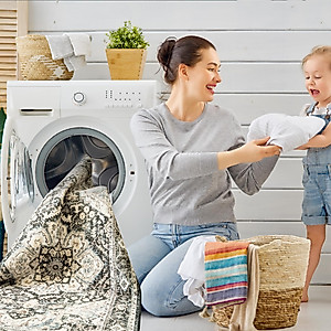 TOPRUUG Washable Oriental Area Rug - 9x12 Rugs for Living Room Soft Carpet for Bedroom Waterproof Floral Distressed Indoor Stain Resistant Non-Shedding Floor Carpets (Black/Grey, 9x12)