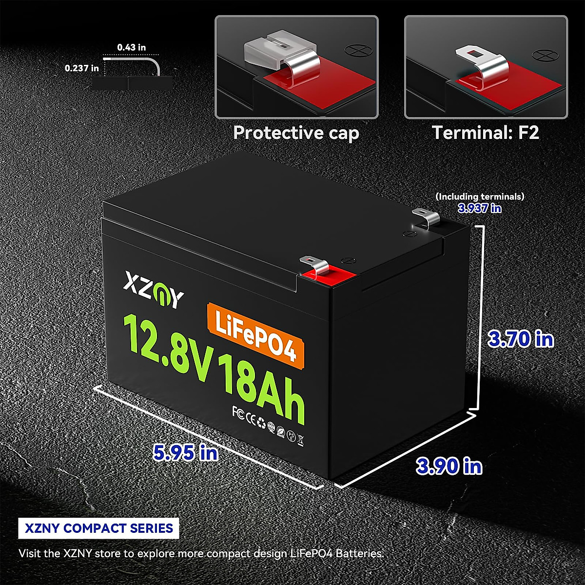 XZNY Compact 12V 18Ah LiFePO4 Lithium Battery, 3000+ Cycles 12 Volt Lithium Battery Built-in 20A BMS, 12V 18Ah Battery for Garmin Fish Finder Battery, Power Wheels, Mobility Scooter, Lighting Supply