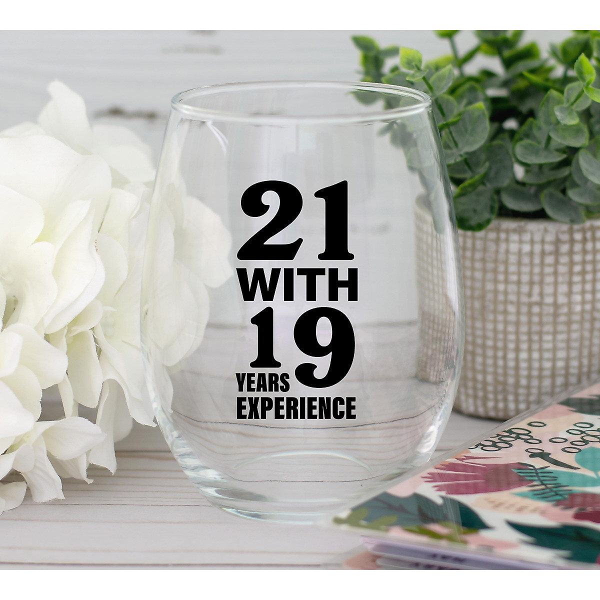 40th Birthday Gifts for Women and Men Wine Glass - Funny 21 with 19 Years of Experience Gift Idea for Mom Dad Husband Wife – 40 Year Old Party Supplies Decorations for Best Friend, Him, Her - 15oz