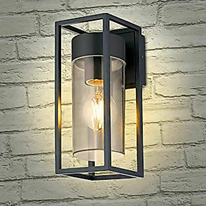 Jorunhe Rectangular Glass Wall Light, E26 E27 Wall Fixture Fitting on a Terrace, Front Door Light, for Home, Garden Wall Lantern Light, Clear Metal Lantern Garden Wall Lamp