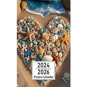 Pocket Calendar 2024-2026: Two-Year Monthly Planner for Purse , 36 Months from January 2024 to December 2026 | Seashell heart | Beach art
