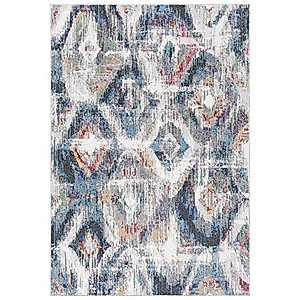 SAFAVIEH Phoenix Collection 9' x 12' Ivory/Blue PHX256A Modern Boho Distressed Non-Shedding Living Room Bedroom Dining Home Office Area Rug