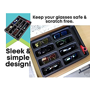 Polar Whale Sunglasses Drawer Organizer Tray Insert for Home Bedroom Bathroom Vanity Dresser Counter Table Waterproof Washable Black Foam 8 Compartment 12.6 x 17.9 Inches