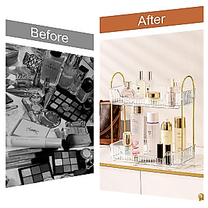 Weidace Bathroom Counter Organizer Countertop Shelf, Skincare Organizer Perfume Holder for Dresser, Bathroom Countertop Tray for Cosmetic, Skin Care, Lipstick (2 Tiers, White)