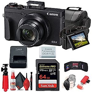 Canon PowerShot G5 X Mark II Digital Camera (3070C001) + 64GB Memory Card + Card Reader + Deluxe Soft Bag + Flex Tripod + Hand Strap + Memory Wallet + Cleaning Kit (Renewed)