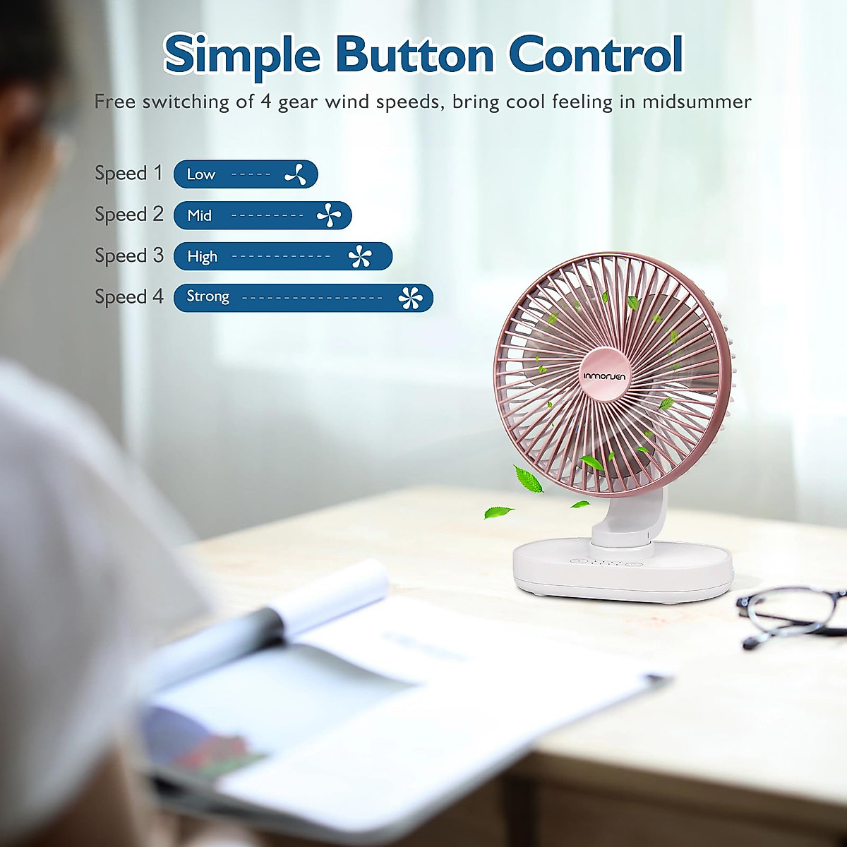 Battery Operated Fan 4000mAh, Rechargeable Fan, Portable Desk Fan,Small battery powered fan ,Small fan, Oscillating Fan,Dual Adjustable Angle Desktop Air Circulate Fan with 4 Speed for Home Office