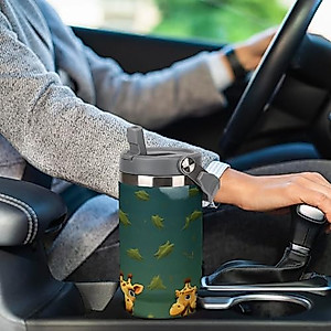 30oz Stainless Steel Insulated Tumbler with Flip Lid & Straw, Leakproof Travel Mug for Car, Cartoon Giraffe Double Wall Vacuum Thermal Coffee Cup with Handle, Spill-Proof Design for Hot/Cold Drinks