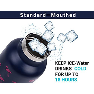 QISSZION Kids Insulated Bottle with Handle & Straw 12oz, Vacuum Stainless Steel Water Bottles Leakproof for School, BPA Free Flask Metal Thermos for Boys & Girls - Flamingo