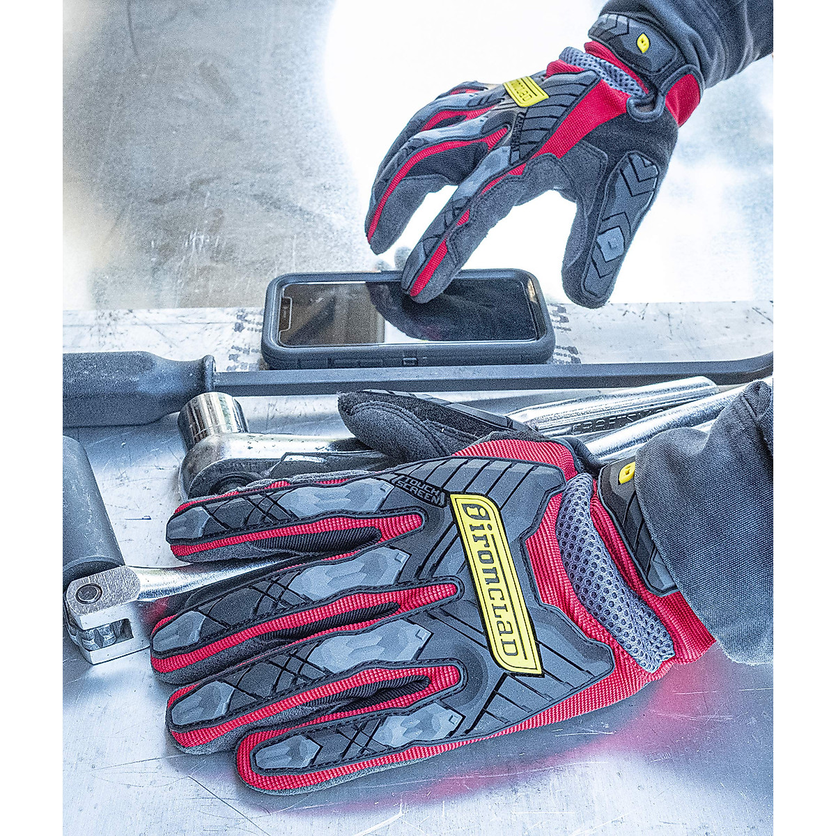 Ironclad Command Impact 360 Cut A6 Work Gloves; Touch Screen Gloves Conductive Palm & Fingers, Impact Protection, Machine Washable, Sized S, M, L, XL, XXL (1 Pair), Red (IEX-MIGR5-04-L)
