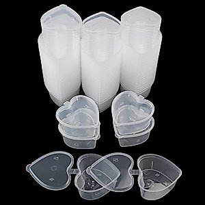 LJY 60 Pieces Mini Heart Shaped Clear Plastic Storage Container Boxes with Hinged Lids (2.4 oz)
