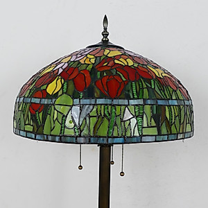 errzom 20-Inch Tiffany Style Floral Floor Lamp Stained Glass Standing Lamp Tulip & Rose Corner Standing Reading Lamp for Living Room Bedroom Cafe Bar, 67 Inch Tall,Tulip
