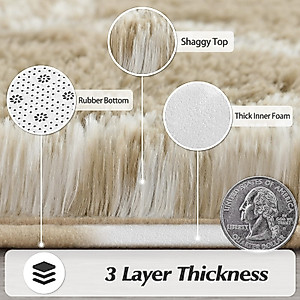 Hutha 8x10 Shag Large Area Rugs for Living Room, Beige and White Modern Super Soft Bedroom Carpet, Moroccan Luxury Geometric Plush Fluffy Rug for Kids Nursery Girls Room Indoor Home Decor