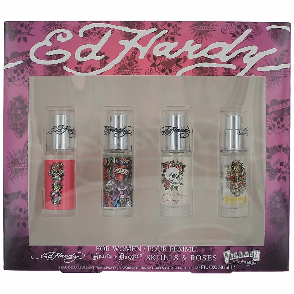 Ed Hardy by Christian Audigier Mini Variety Set for Women (Ed Hardy Classic, Hearts & Daggers, Skulls & Roses, Villain)