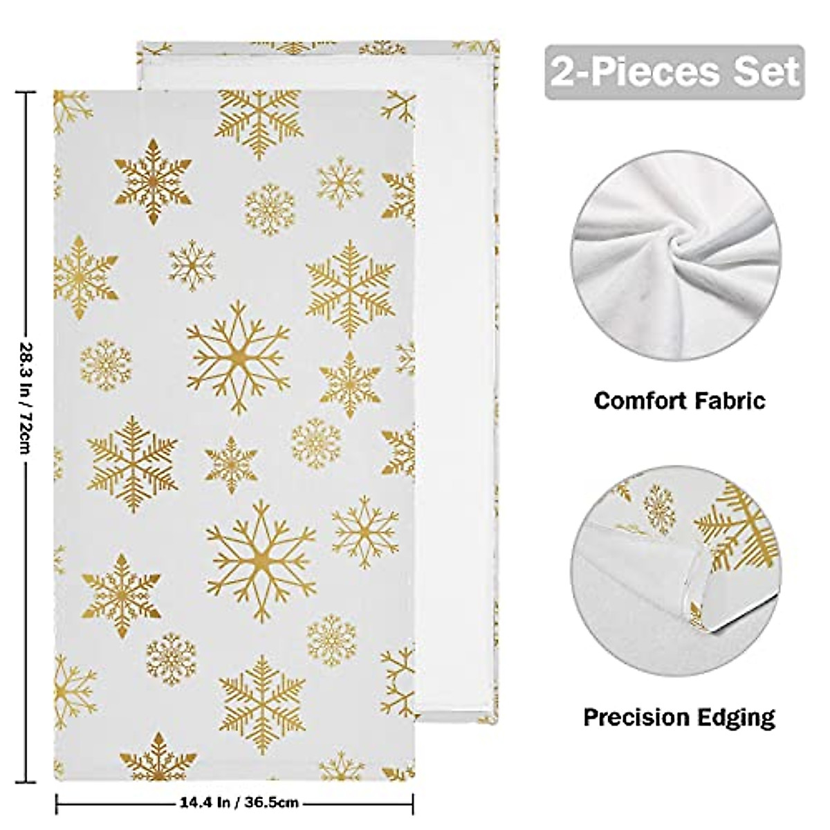 Vdsrup Winter Golden Snowflakes Hand Towels Christmas Xmas Bath Towel Set of 2 Small Bathroom Towels Soft Guest Face Towel Thin Kitchen Decorations Tea Dish Towels 14x28 in
