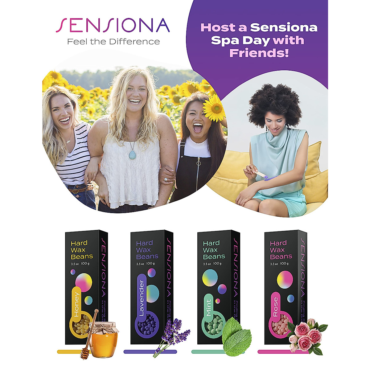 Sensiona Hot Wax Kit, Unisex Hot Wax Hair Removal. Complete Home Waxing Kit for Hair Removal, Brazilian Bikini Wax, Underarms, Legs and Face Hair. Includes No Mess Wax Liners and Gentle Skin Spray.