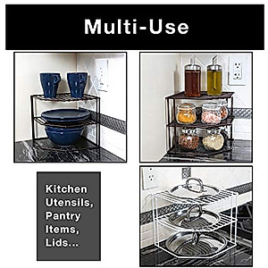 Smart Design 3-Tier Corner Shelf Storage – Bronze – Heavy Duty Steel Pantry Organizer with Rust-Resistant Finish and No-Scratch Bottom for Easy Home Organization and Storage