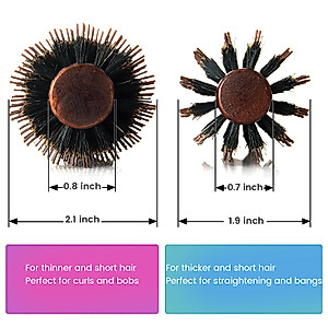 Boar Bristle Round Hair Brush Set with Nylon Pin, Wooden Handle for Straightening Curling Volumizing and Detangling (2 in 1)