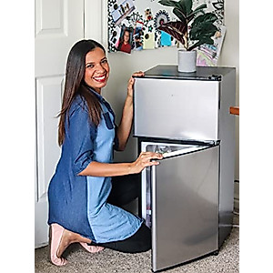 Anukis Compact Refrigerator 3.5 Cu Ft 2 Door Mini Fridge with Freezer For Apartment, Dorm, Office, Family, Basement, Garage, Silver