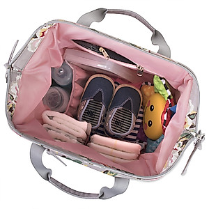 Wide Open Frame Diaper Bag Backpack and Nappy Travel Bag Tote with Changing Pad, Stroller Straps (Floral Frenzy)