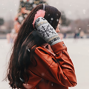 Verabella Womens Mittens Cold WeatherFair Isle Knit Sherpa Lined Winter Mittens,2 Pairs,L Grey/Purple