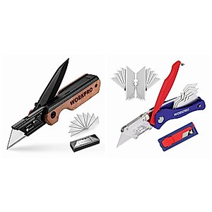 WORKPRO 2-in-1 Folding Utility Knife And Box Cutter with 25pcs SK5 Blades Extra