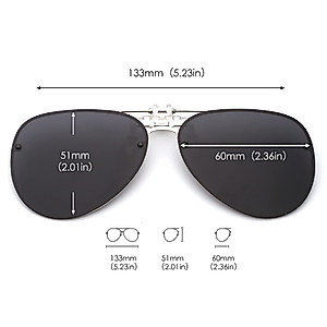 JM Retro Clip on Aviator Sunglasses, Polarized Flip up Over Prescription Glasses Men Women Grey