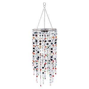 Wind & Weather Concentric Rings Silver and Multi-Colored Mirrored Outdoor Chandelier with Solar Lights Powered by Discreet Solar Panel in Top with Hanging Chain Included, 8½" Dia. x 29" H, Chain 9¼"L