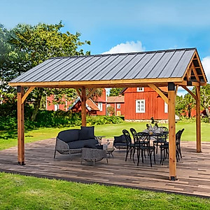U-MAX Wooden Gazebo 14.5x11ft for Outdoor BBQ Grill and Relaxation, Sturdy Brown Permanent Pavilion for Patios, Gardens, and Lawns