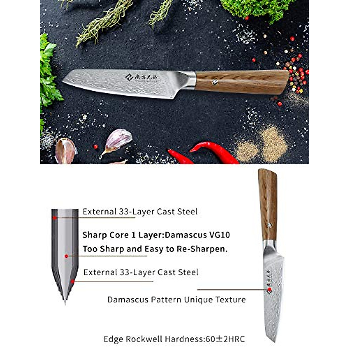 Paring Knife 3.8Inch Damascus Steel Knife Professional Super Steel VG10 Comfortable Ergonomic Wood Grain Handle Very Sharp Paring Knives for Kitchen–Gift Box