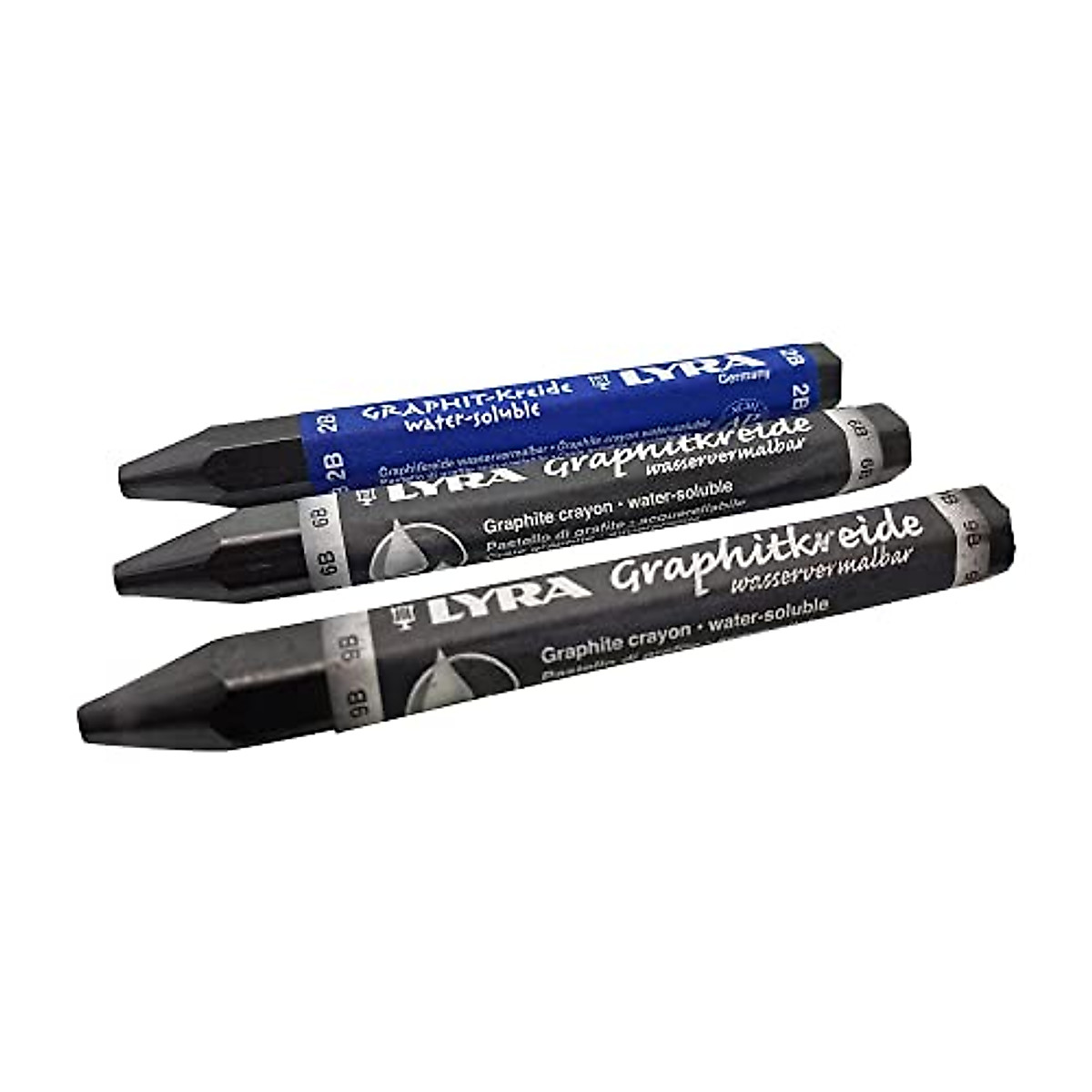 LYRA Assorted Degree Graphite Stick Set - Water Soluble and Non Soluble - 2B 6B 9B, Art, Drawing Supplies for Sketch & Shading Pencils - 3 Crayon Stick (Water Soluble)