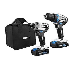HART 20-Volt Cordless Brushless Drill and Impact Combo Kit with 10" Storage Bag, (2) 2.0Ah Lithium-Ion Batteries, HPCK252B