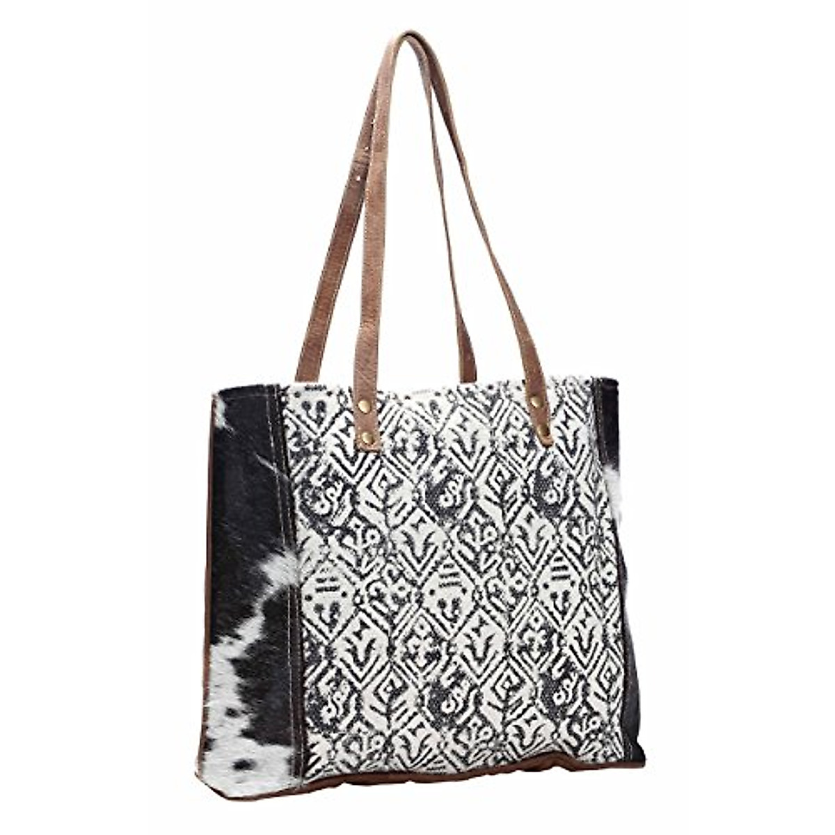 Myra Bag Cotton & Cowhide Upcycled Canvas Tote Bag S-1136