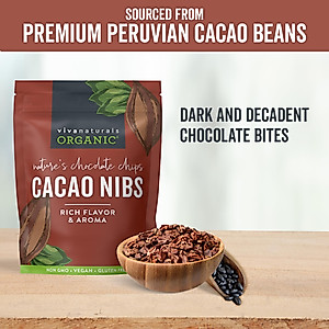 Viva Naturals Organic Cacao Nibs, 1 Lb - Certified Keto and Vegan Superfood, Perfect for Gluten Free Baking, Cacao Nib Smoothies and Healthy Snacks, Premium Criollo Beans, Non-GMO