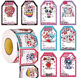 720 Pieces Valentine Gift Tags Sticker Self Adhesive Valentine Kraft Tags Stickers Name Paper Tags Valentine's Day Presents Labels for Valentine Present Decoration (Animal Style)
