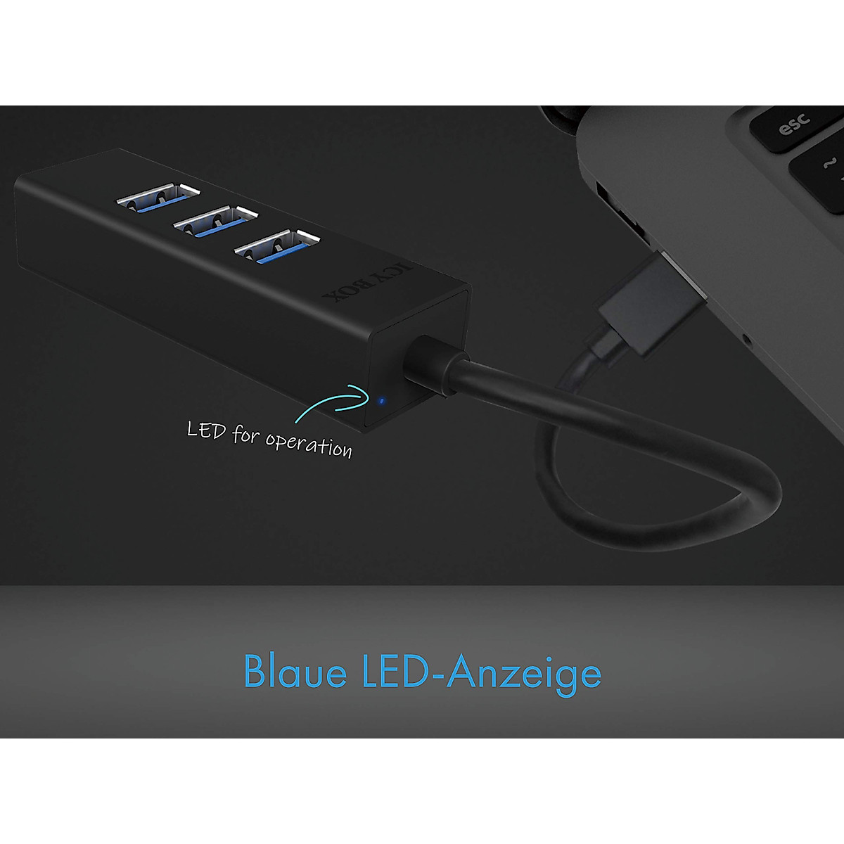 ICY BOX 4 Port USB Hub 3.0 with USB 3.0 Connection Integrated Cable Aluminium Black