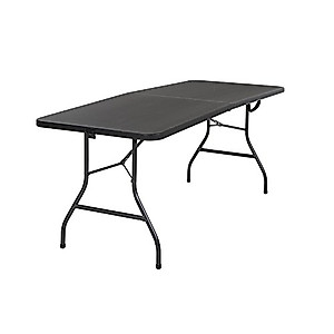 CoscoProducts Deluxe 6 foot x 30 inch Fold-in-Half Blow Molded Folding Table, Black