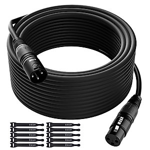 XLR Cable Microphone Cable 100 Feet,Elecan Heavy Duty Balanced XLR Speaker Cable (From 25-200FT) 3-Pin Shielded Male to Female Mic Cord,DMX Stage Lighting Patch Cable for Speaker Systems Mixer+10 Ties