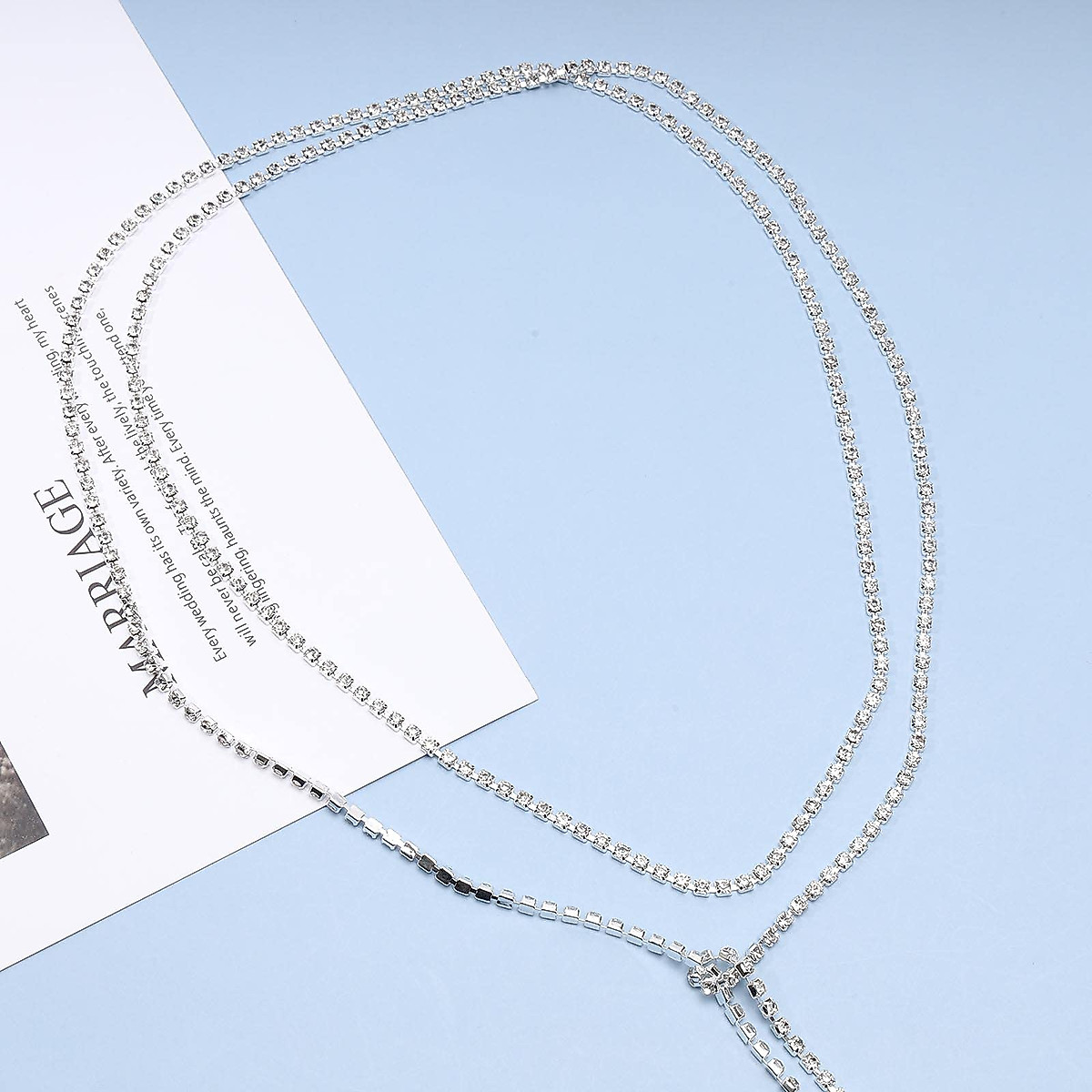 Yheakne Bling Tennis Chain Necklace Silver Long Rhinestone Choker Necklace CZ Lariat Y Necklace Tie Up Necklace for Women and Girls Nightclub Body Chain Jewelry